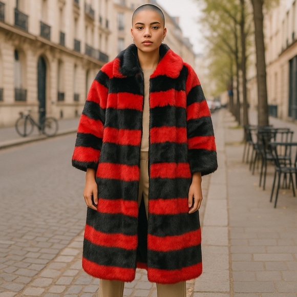 AKIRA | Jackets & Coats | Akira Red And Black Faux Fur Coat | Poshmark